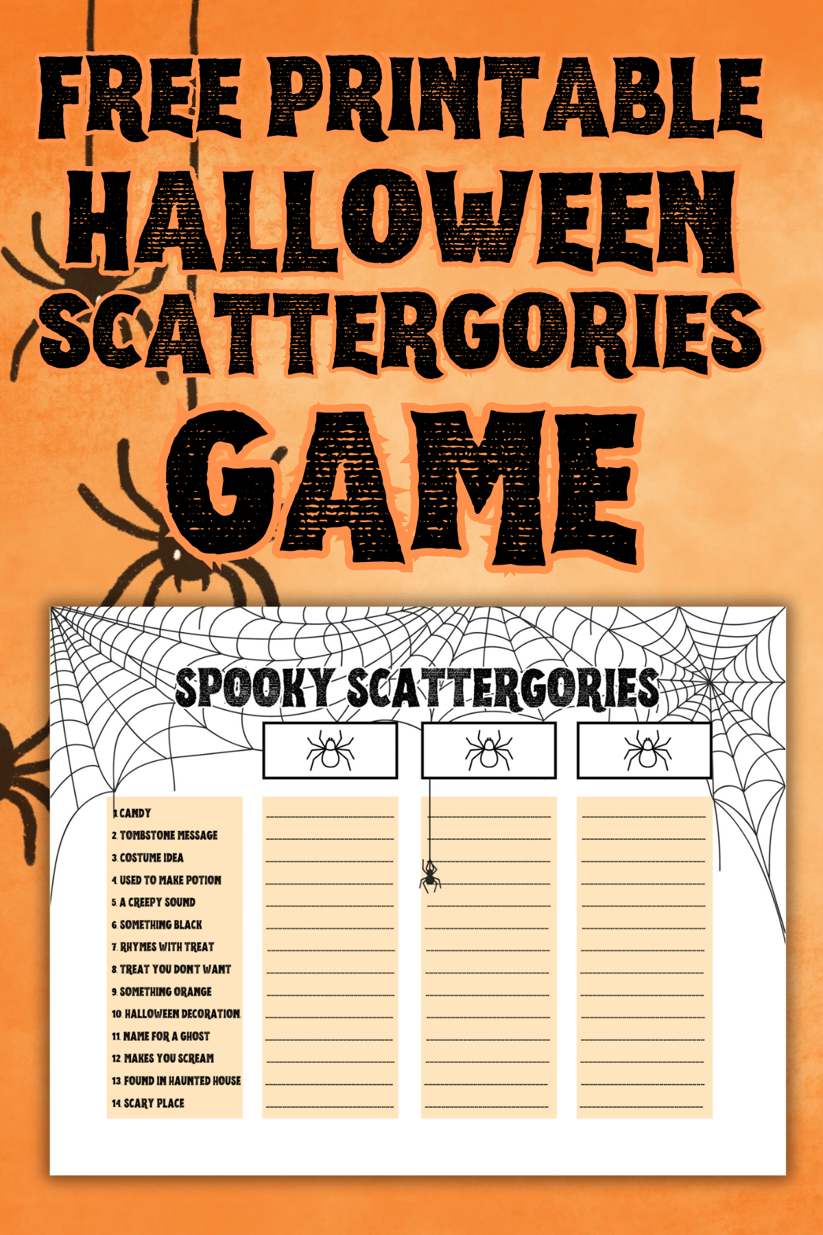 Halloween Scattergories Game Printable For Spooky Fun