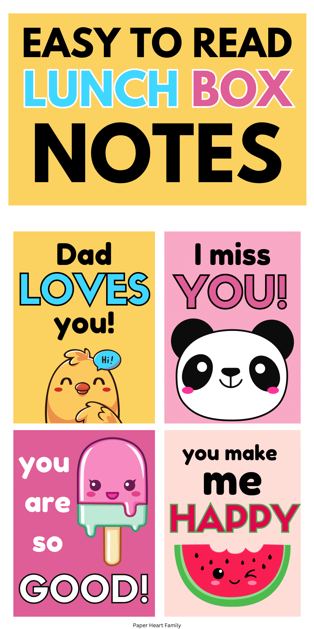 CUTEST Printable Lunch Box Notes For Kindergarteners