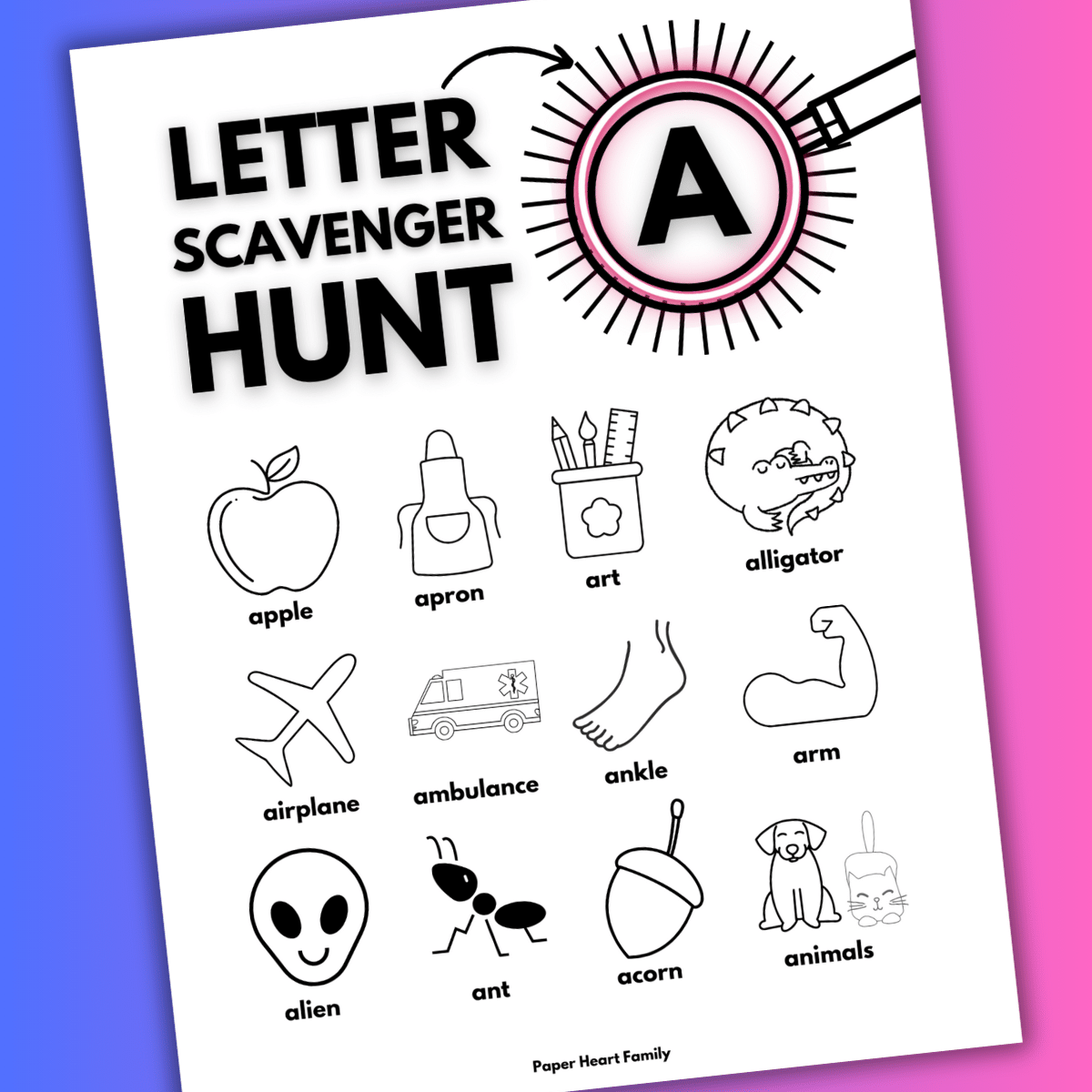 Letter A Scavenger Hunt- Free Printable For Kids