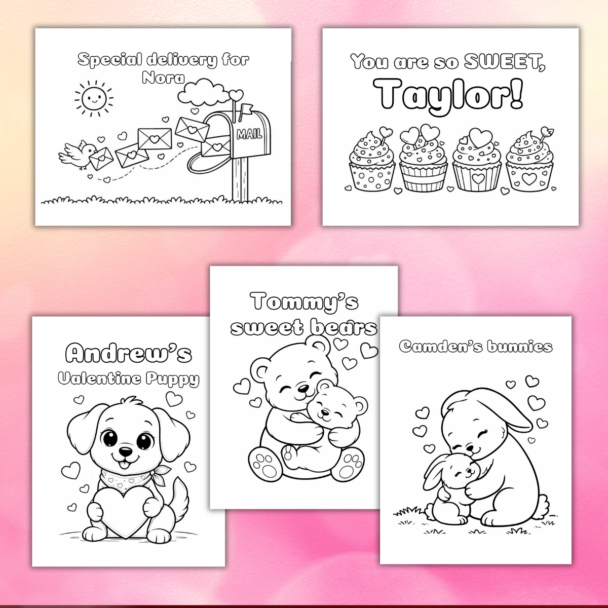 Super Sweet Valentine Coloring Pages (Editable Option!)